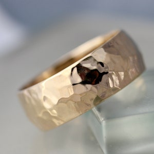 14k Yellow Gold Hammered Ring, Wide Dome Wedding Band (8mm) - Etsy