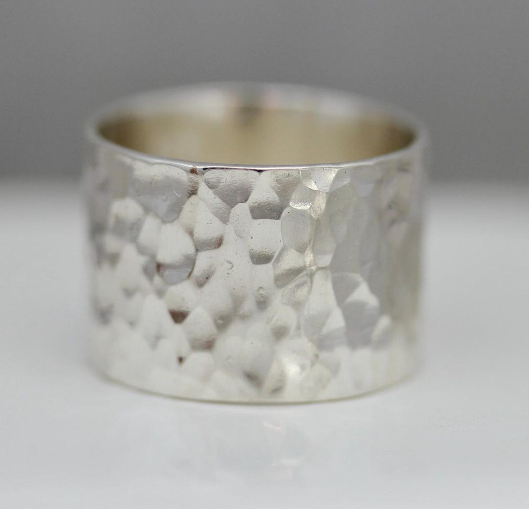 Wide Silver Ring Hammered Texture Sterling Silver Band Statement Eco ...