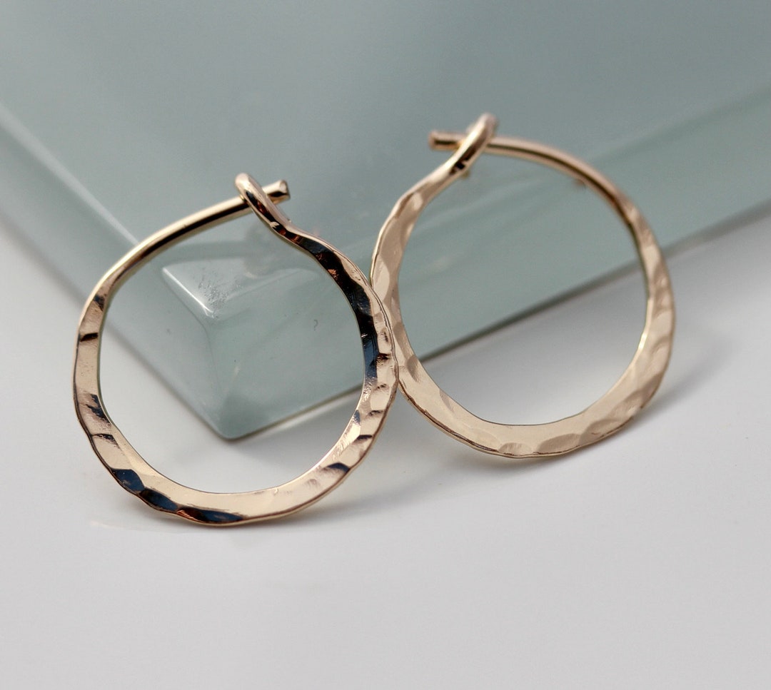 1/2" 14k Gold Filled Hoops Hammered Hoop Earrings Basic Hoops Flat ...