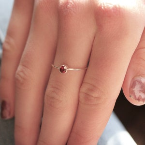January Birthstone Ring Garnet Sterling Silver 1.3mm Band 4mm Gemstone ...