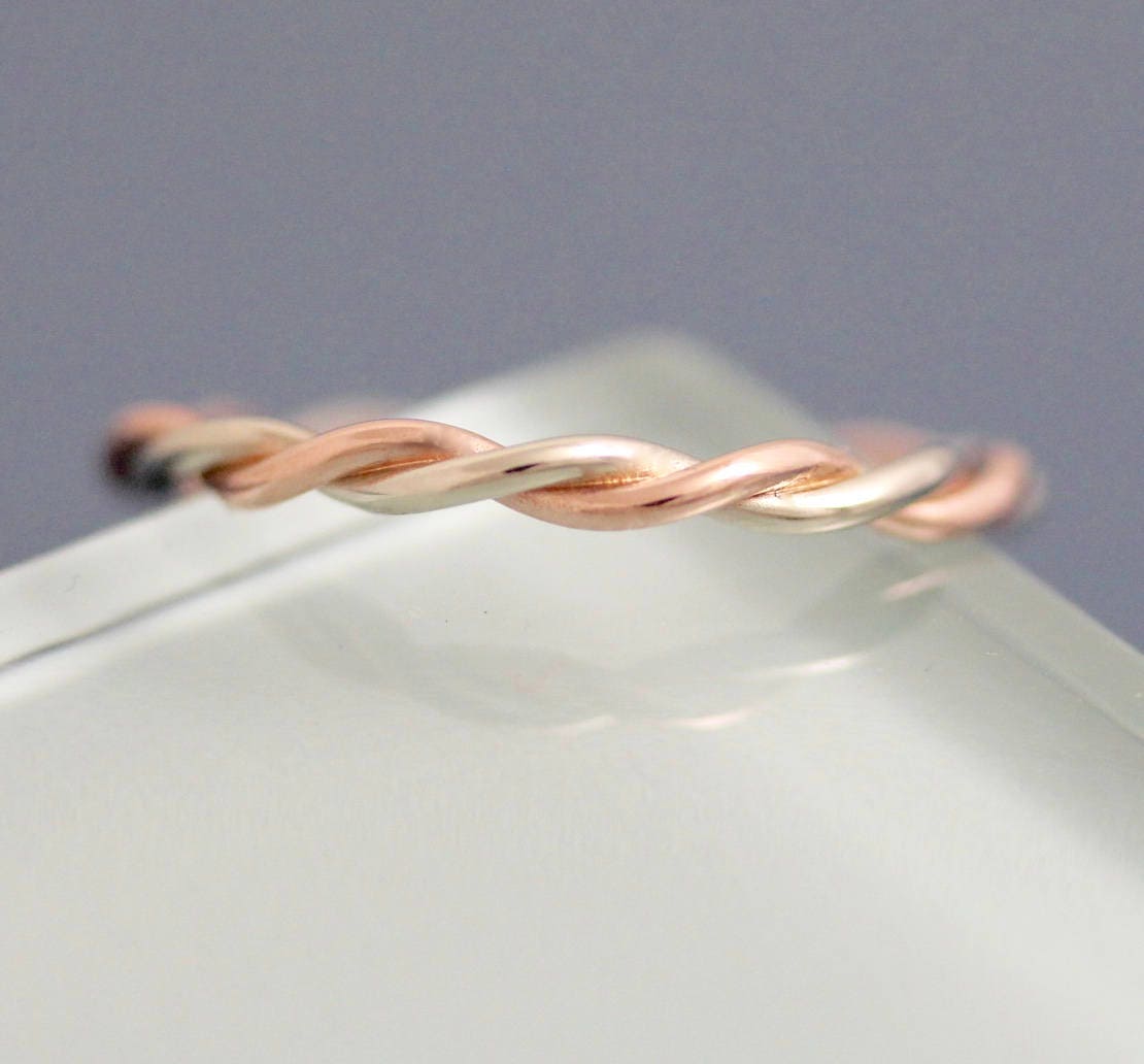 Relaxed Twist Ring Two Tone 14k SOLID Gold 2mm Twisted Rope - Etsy