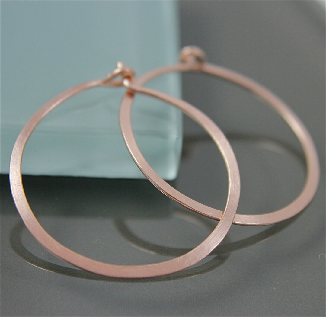 Rose Gold Hoops 1" Rose Gold Filled Flat Hammered Satin Brushed Hoop ...