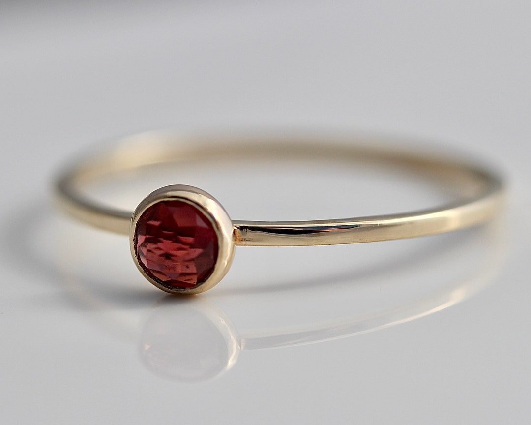 January Birthstone Garnet Ring 14k Solid Yellow Gold Stacking Ring 1mm ...