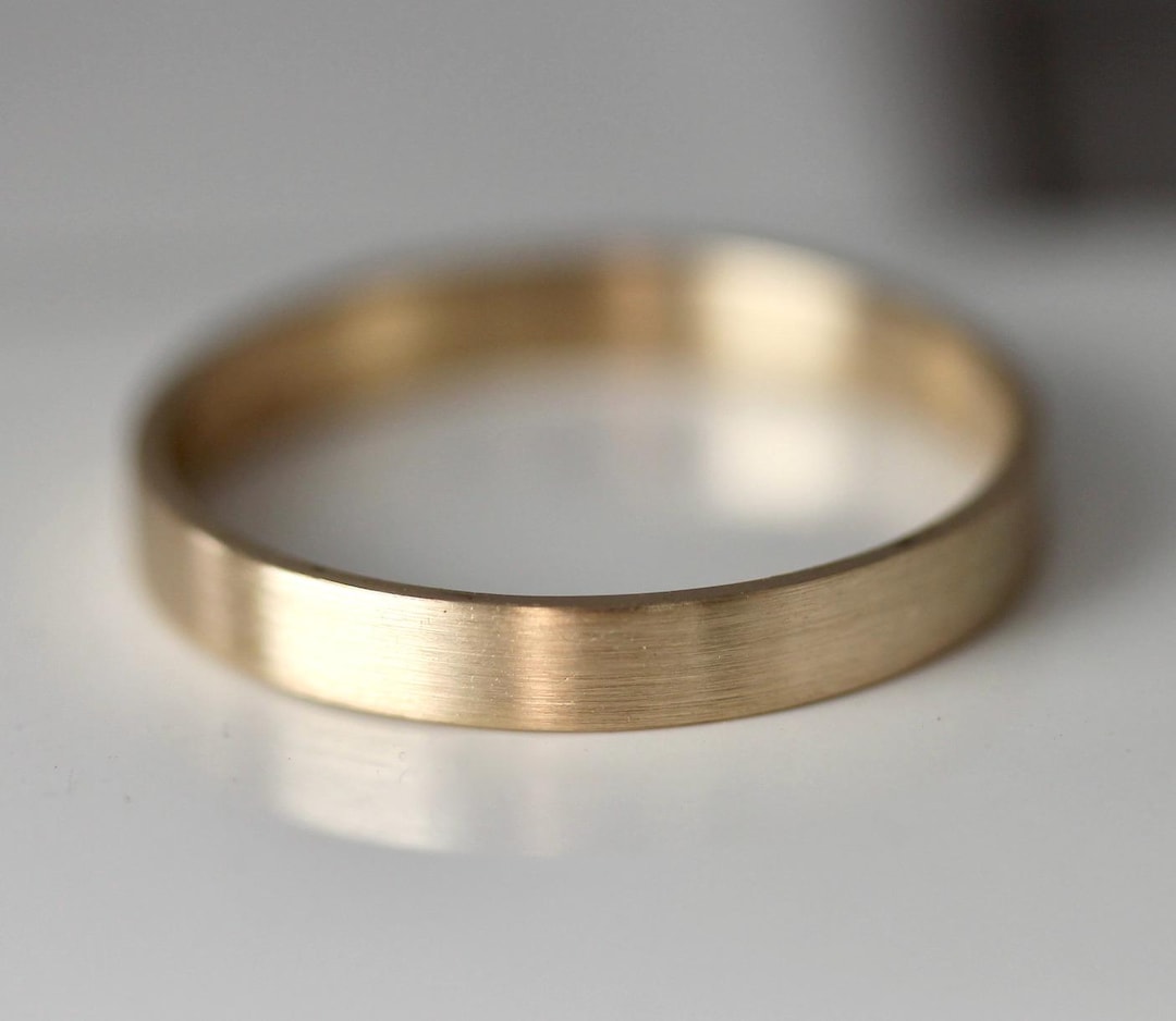 Flat Gold Wedding Ring Brushed Rectangle 14k Solid Yellow Recycled Gold ...