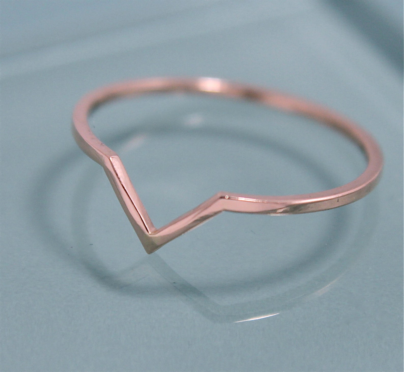 V Ring Rose Gold Chevron 14k SOLID Rose Gold Triangle Band Customizable ...