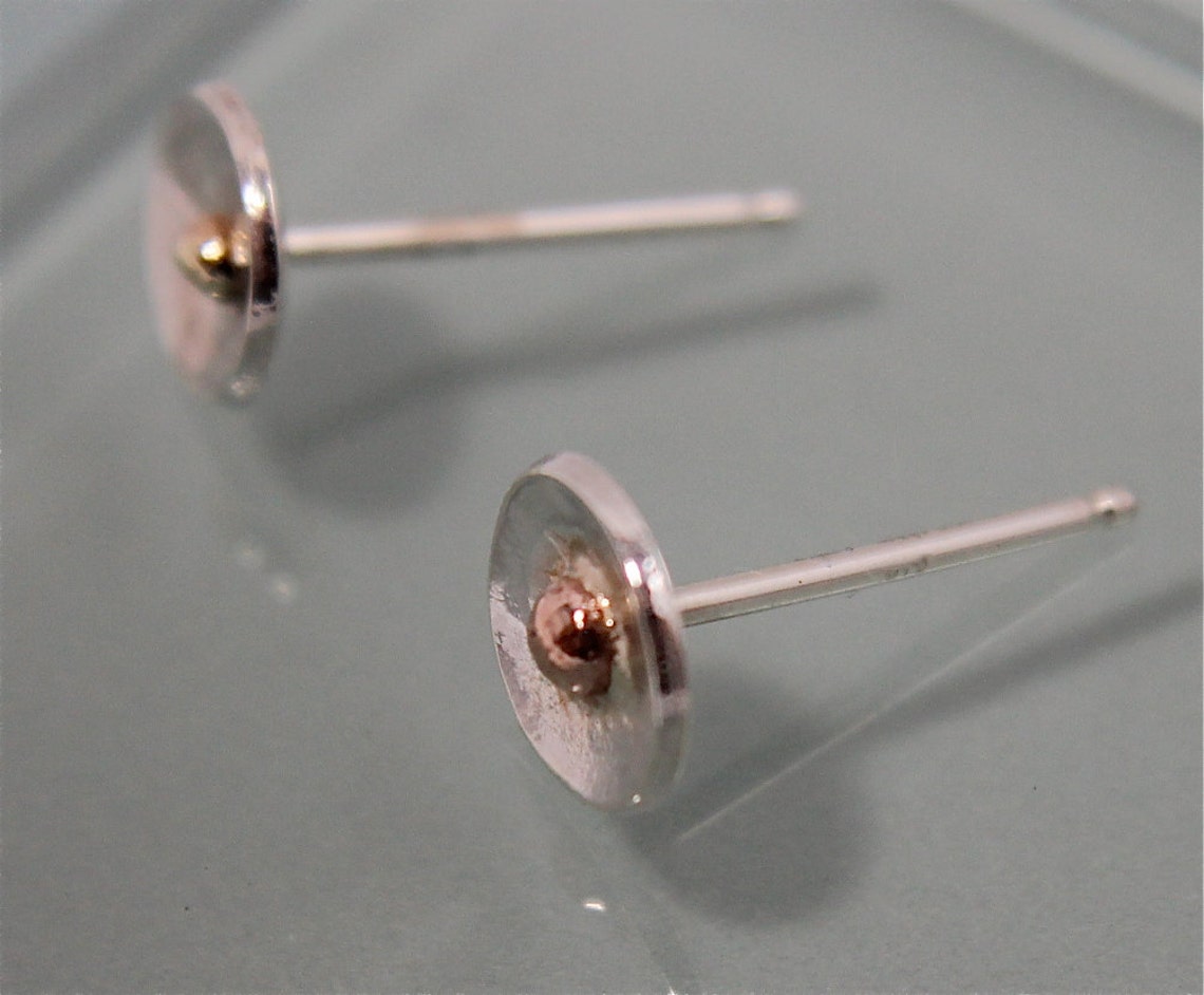 Tiny Rustic Sterling Silver Cup Nest Stud Earrings With 14k - Etsy