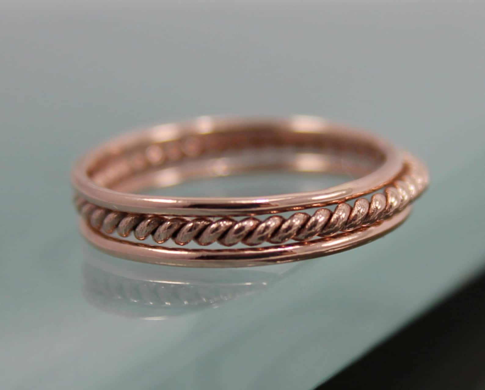 Rose Gold Ring Stack 14k SOLID Gold Set of 3 1 Very Skinny | Etsy