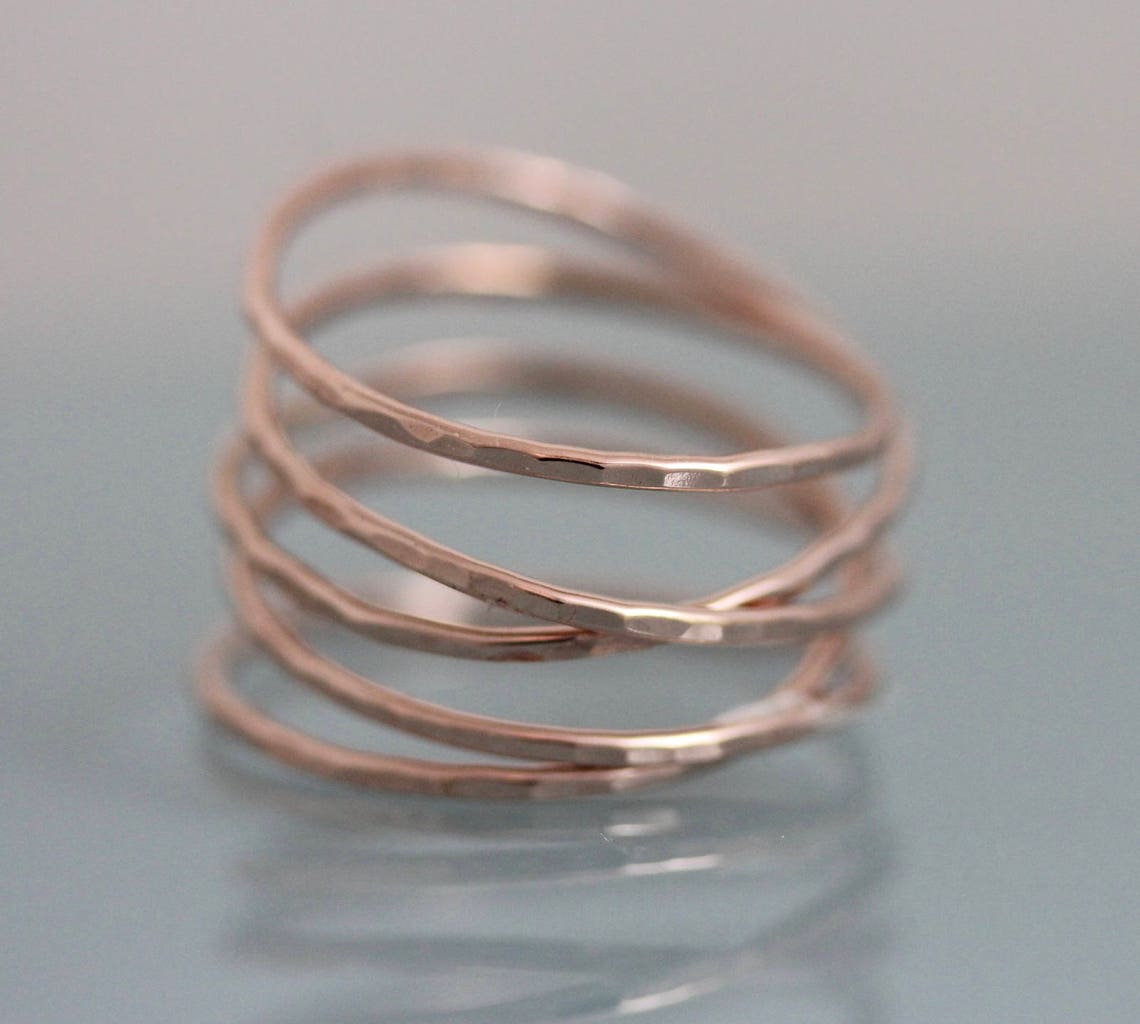 Rose Gold Wrap Ring 14k Solid Rose Gold Hammered Organic Rustic 5 Band ...