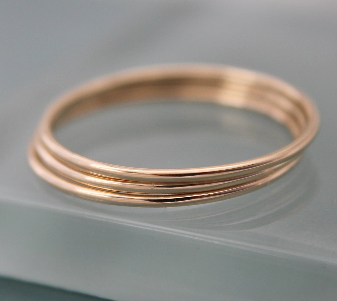 Gold Ring Stack Set 3 - 14k SOLID Gold Skinny Thin 1mm Round Simple ...