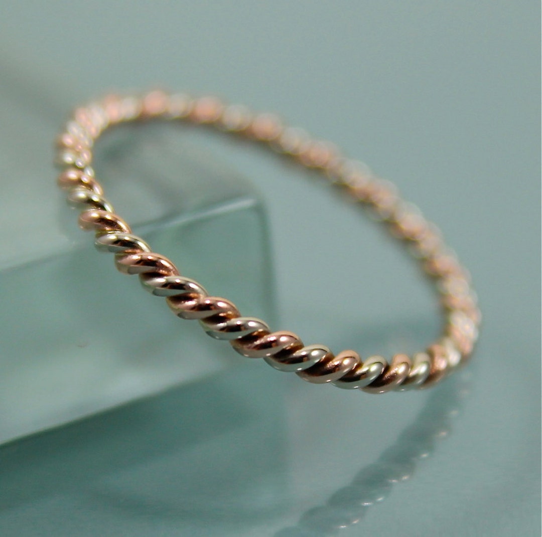 Twist Ring Two Tone 14k SOLID Gold 1.5mm Twisted Rope Infinity Band ...