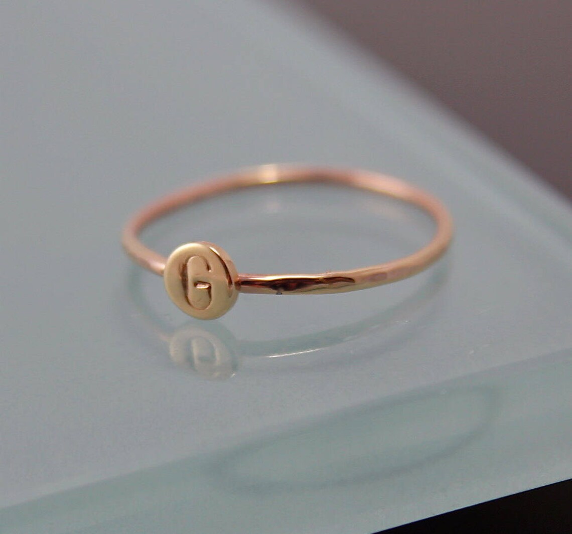 Rose Gold Personalized Letter Ring 14k Hammered Band With Hand Cut ...