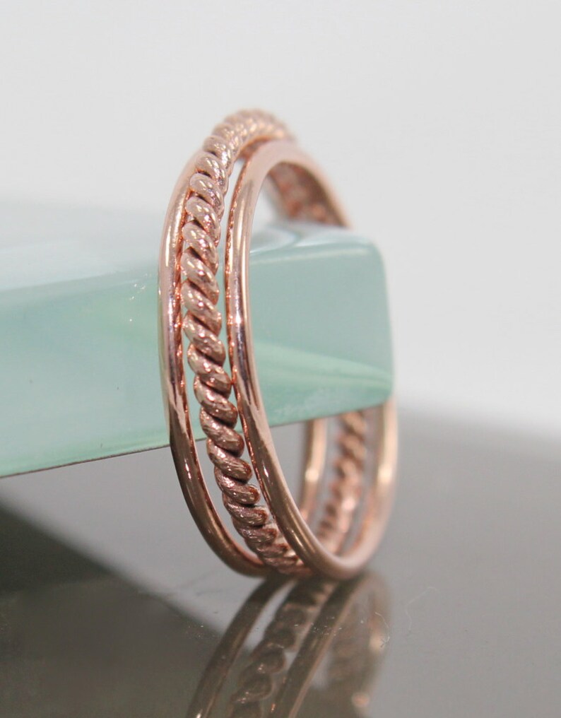 Rose Gold Ring Stack 14k SOLID Gold Set of 3 1 Very Skinny | Etsy