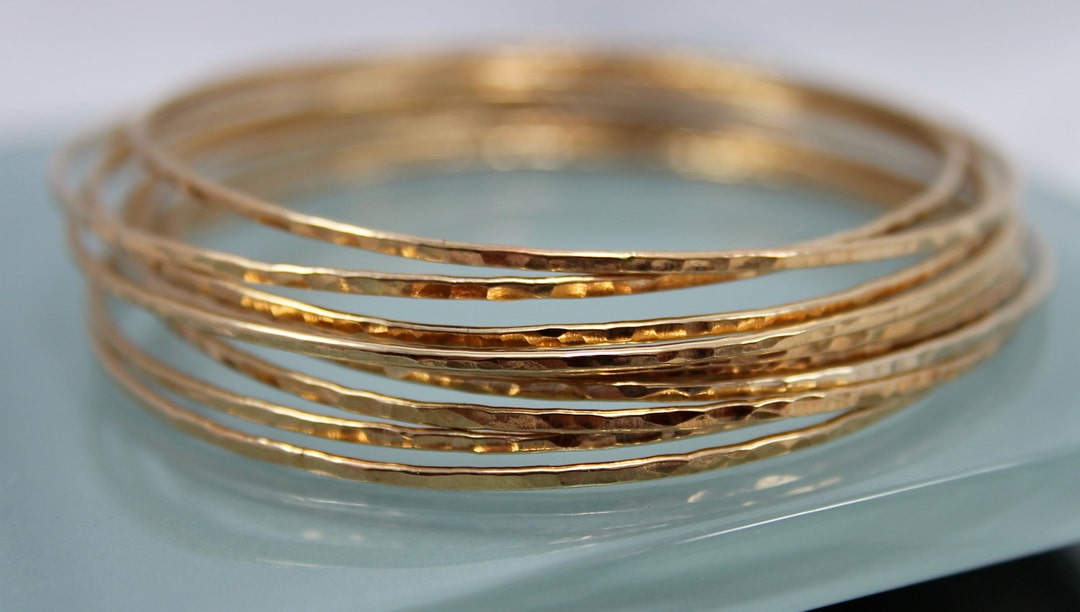 Gold Hammered Bangles Set of 10 14k Gold Filled Sparkle Bangle Bracelets Bangles Hand Forged ...