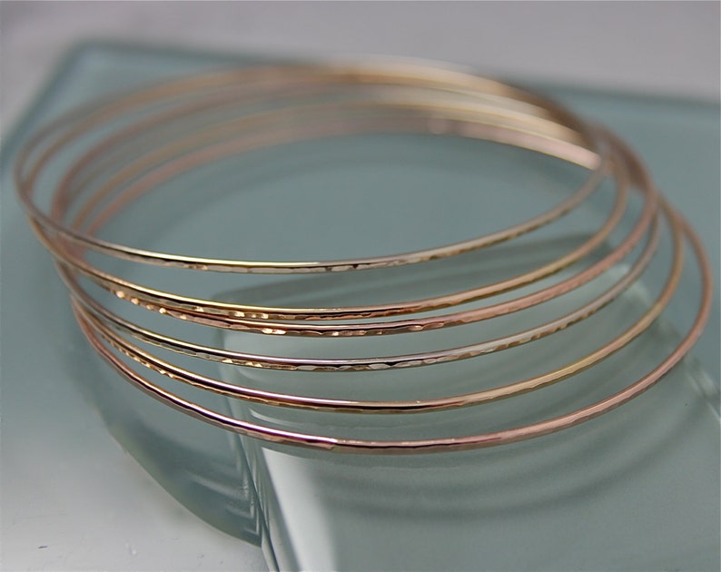 14k Gold Bangles 6 - SOLID Gold Sparkle 1.3mm Bangle Hand Forged Hammer ...