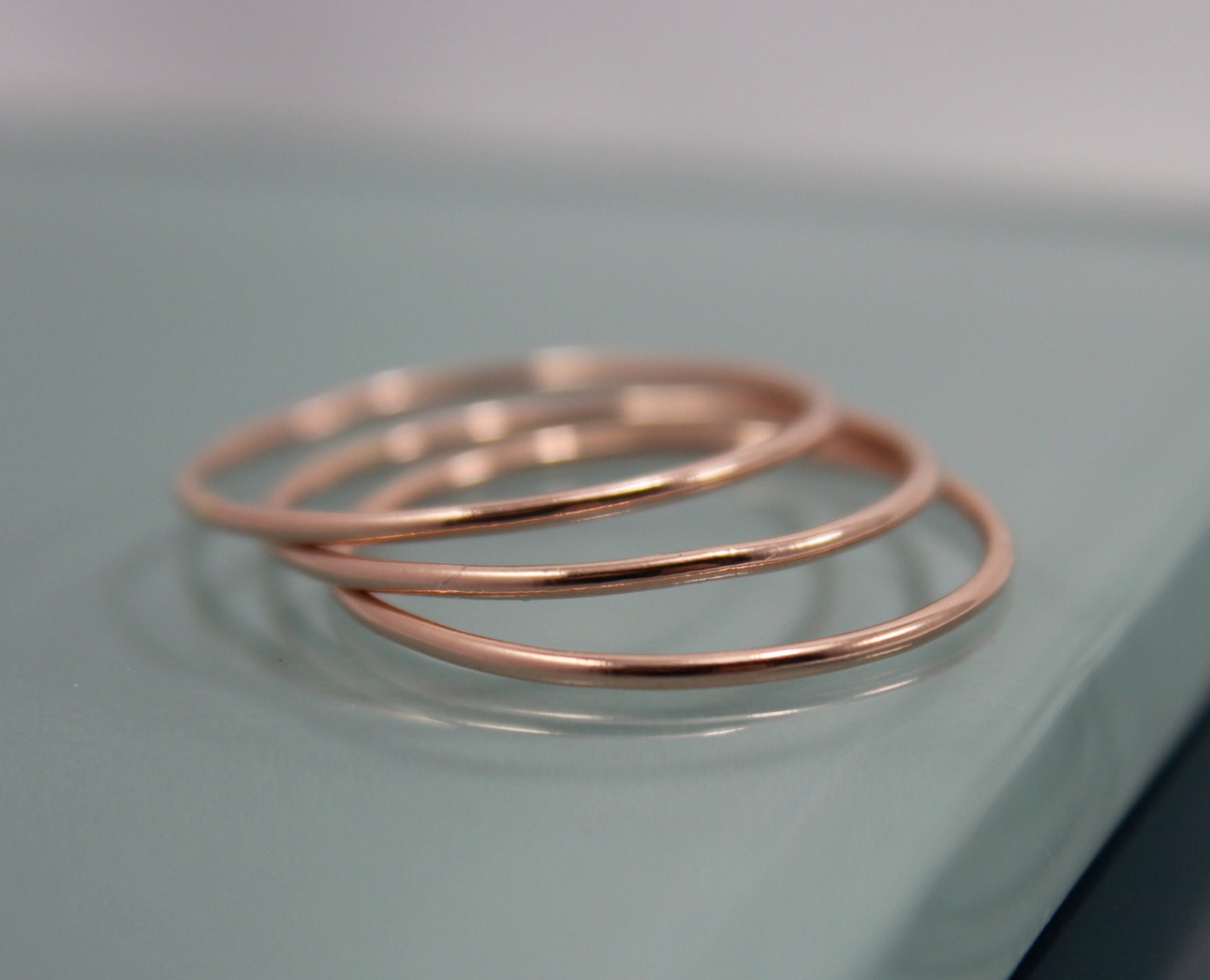 Rose Gold Rings 14k Gold Stack Rings Set of 3 14k SOLID Rose - Etsy