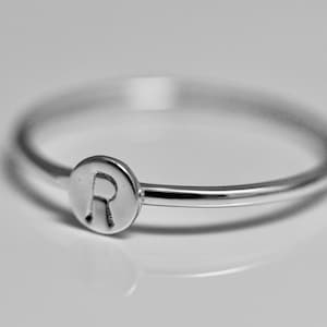 Letter Ring Sterling Silver Circle Disc Stamped Initial Monogram ...