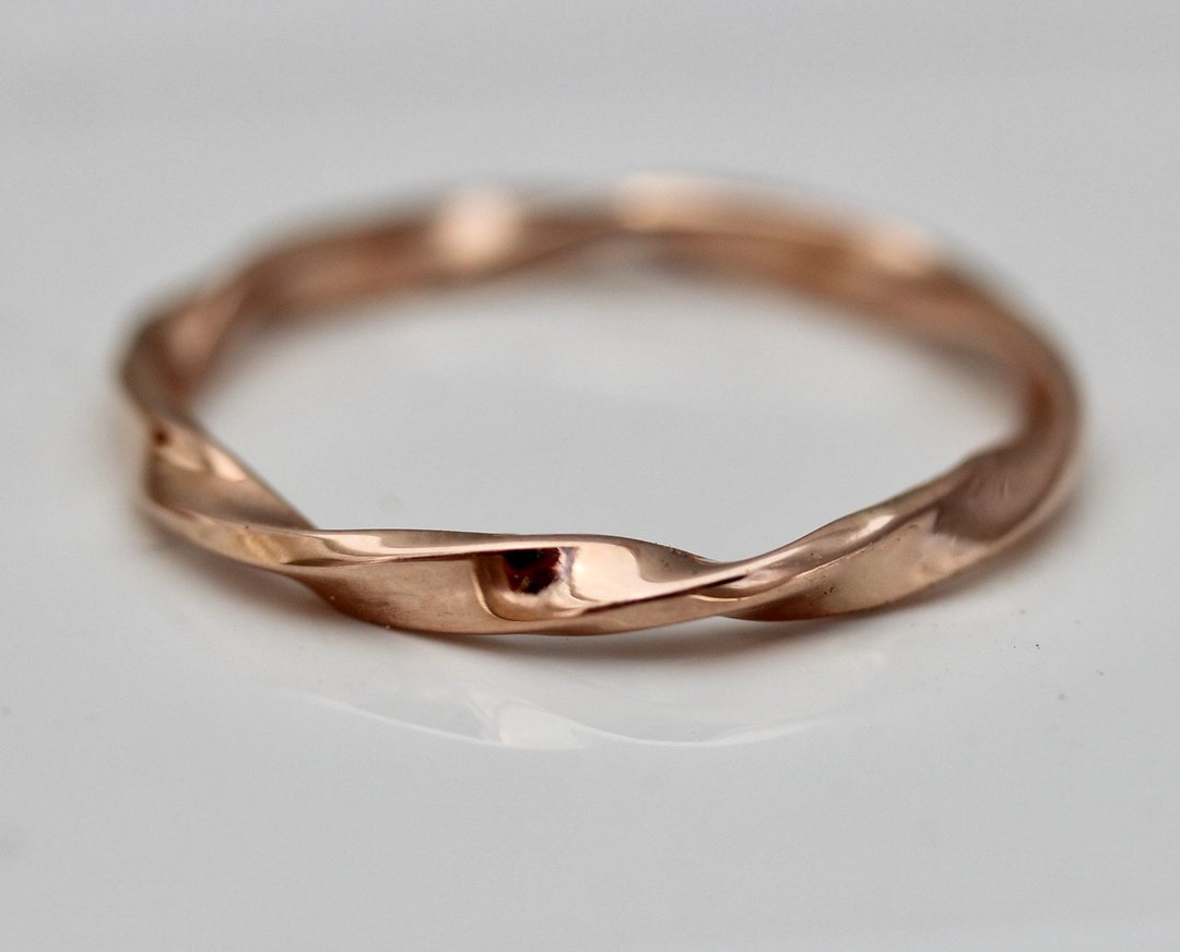 Rose Gold Twist Wedding Ring 14k Solid Gold Loose Twist Band 2mm X 1mm ...