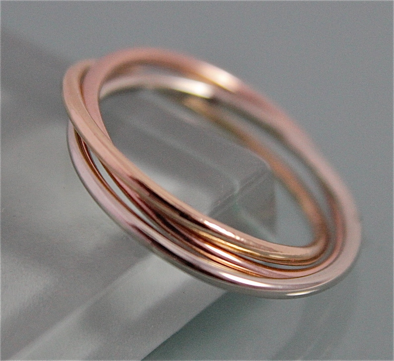 Russian Wedding Band Tri Color 14k Solid Gold Rolling - Etsy