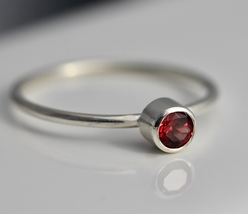 January Birthstone Ring Garnet Sterling Silver 1.3mm Band 4mm - Etsy