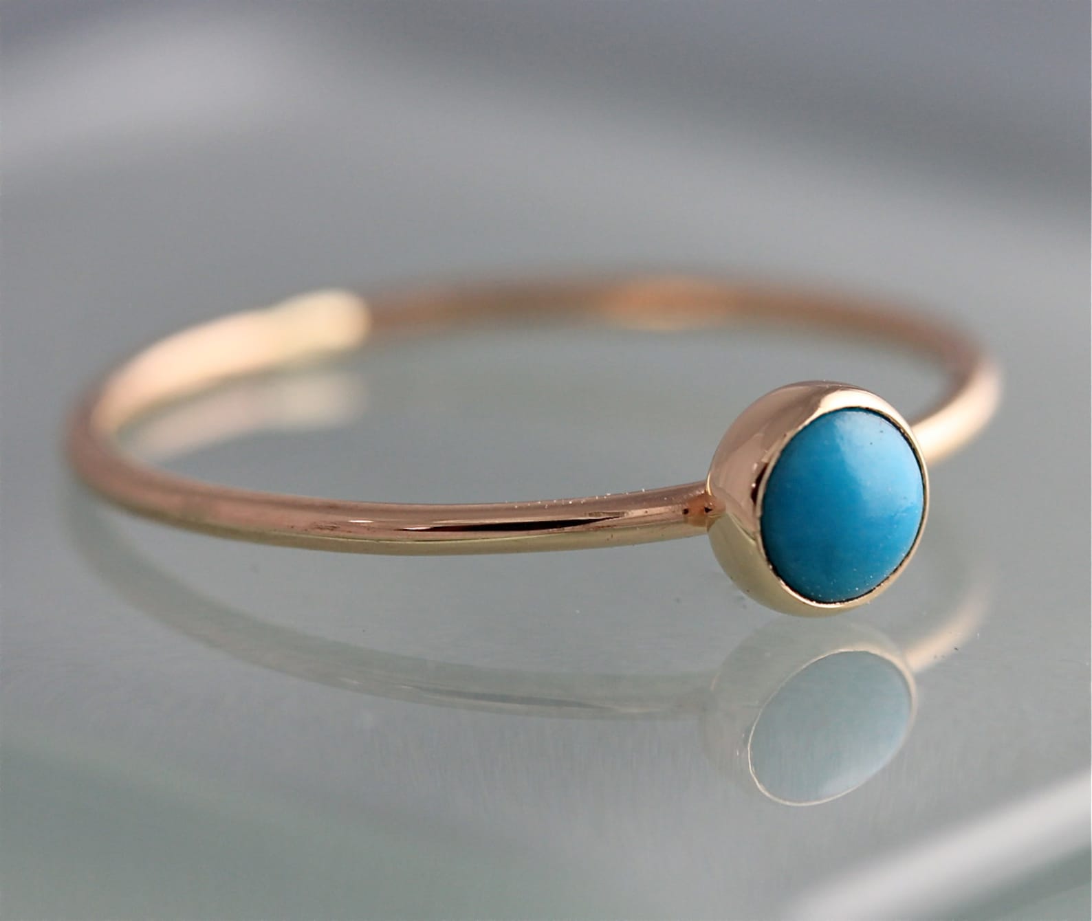 Turquoise 14k Ring Birthstone Solid Yellow Gold Thin Stacking Band ...