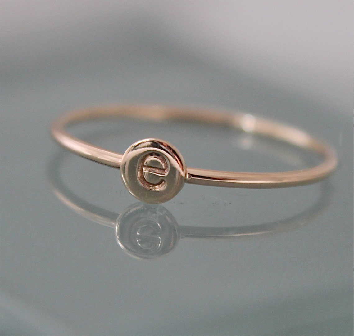 Personalized Letter Ring 14k SOLID Yellow Gold Signet Circle - Etsy