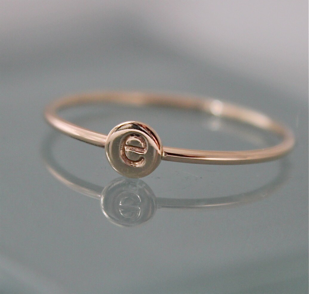 Personalized Letter Ring 14k SOLID Yellow Gold Signet Circle - Etsy