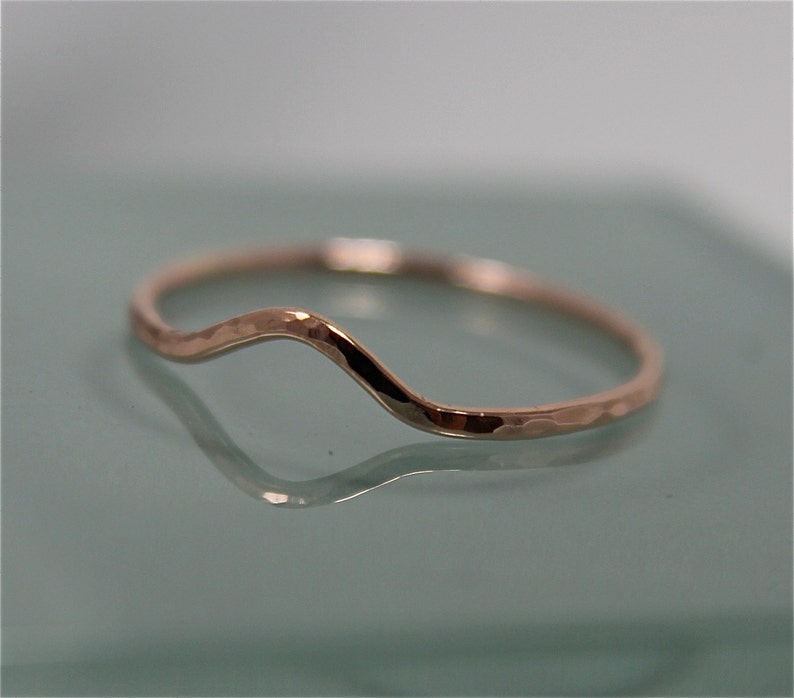 Rose Gold Contour Ring14k SOLID Gold Stacking Band Chevron Hammered ...