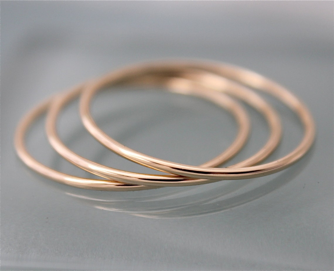 Gold Ring Stack Set 3 14k SOLID Gold Skinny Thin 1mm Round - Etsy