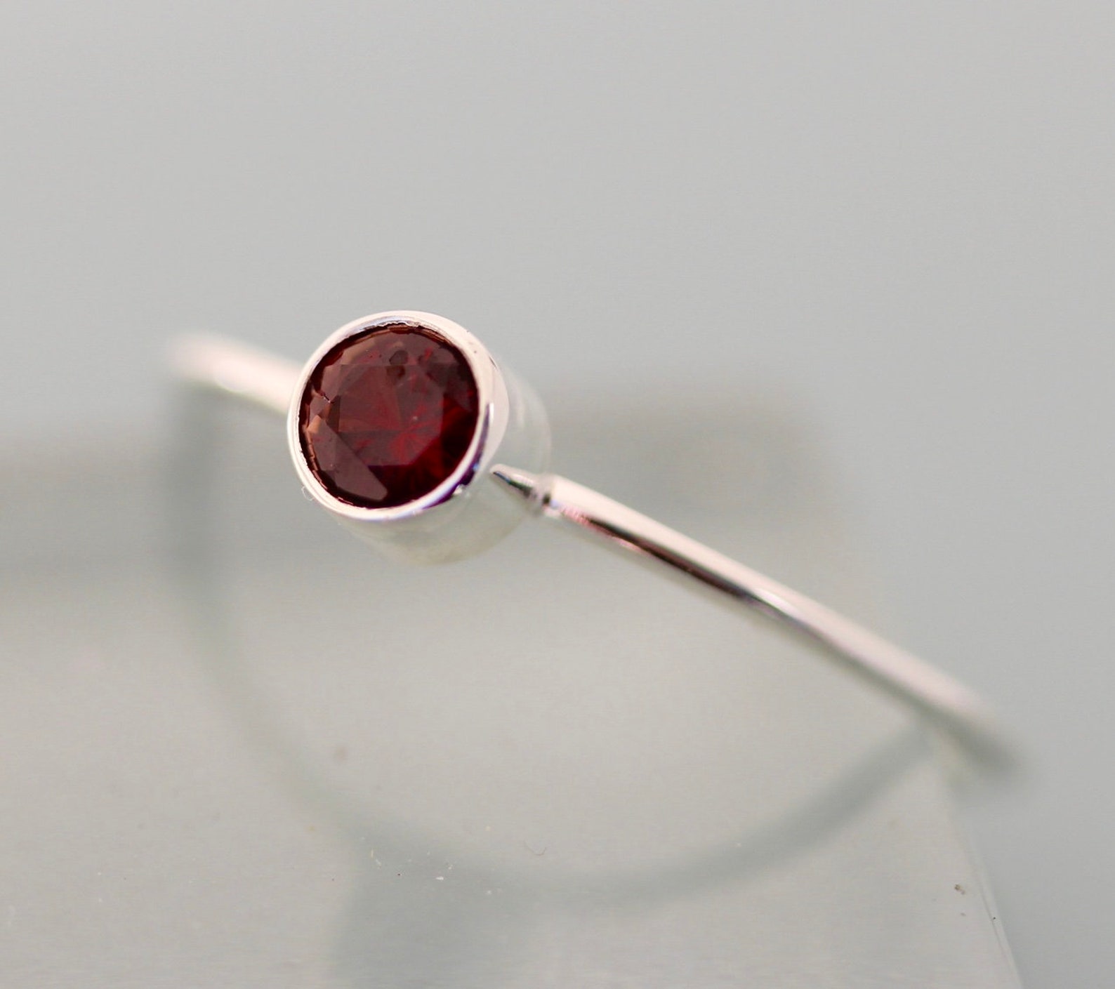January Birthstone Ring Garnet Sterling Silver 1mm Band 4mm | Etsy