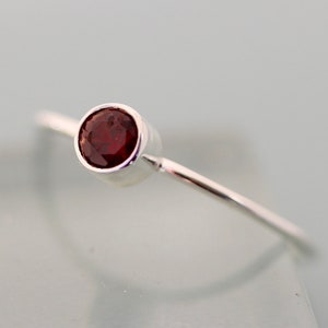 January Birthstone Ring Garnet Sterling Silver 1.3mm Band 4mm Gemstone ...