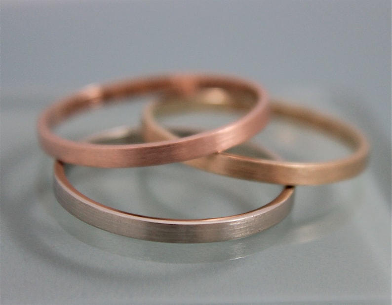 Tri Color Wedding Rings Set of 3 - 2mm Brushed 14k Solid Yellow Rose ...
