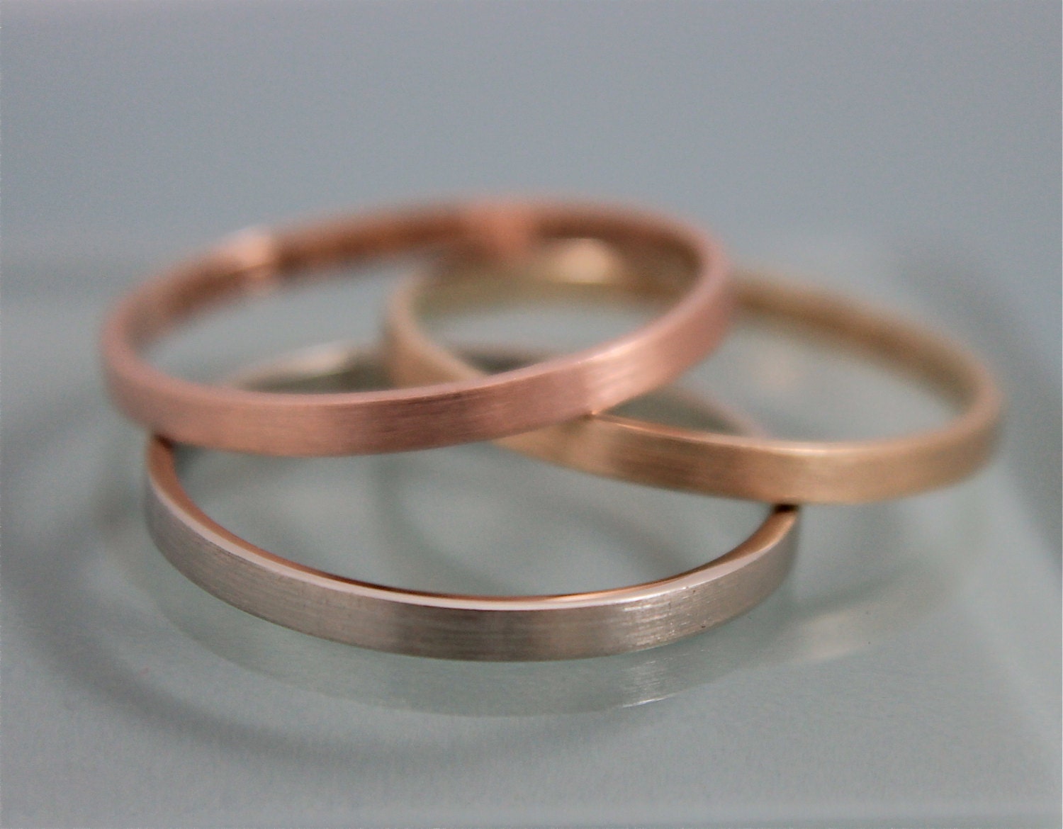 Tri Color Wedding Rings Set of 3 2mm Brushed 14k Solid - Etsy