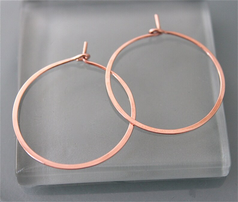 Rose Gold Hoops Brushed 1 SOLID 14K Rose Gold Shiny | Etsy