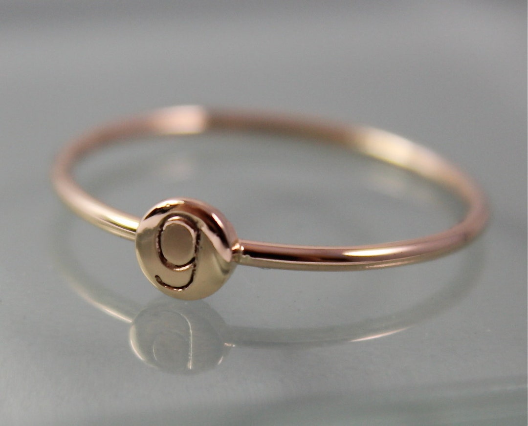 Personalized Ring 14k SOLID Yellow Gold Signet Circle Disc Dot Tiny ...