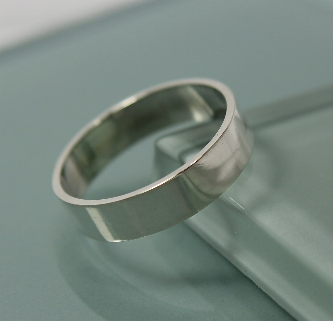 Flat Silver Ring 5mm Wide Recycled Sterling Silver Rectangle Shiny Polish Basic Stacking Band ...