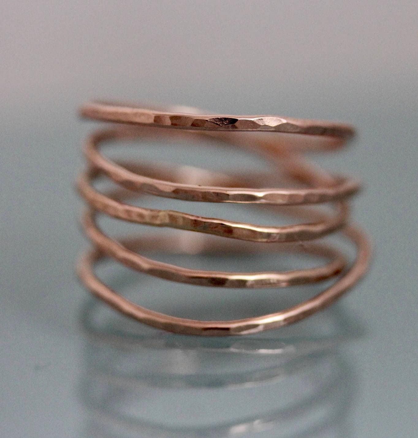 Rose Gold Wrap Ring 14k Solid Rose Gold Hammered Organic - Etsy
