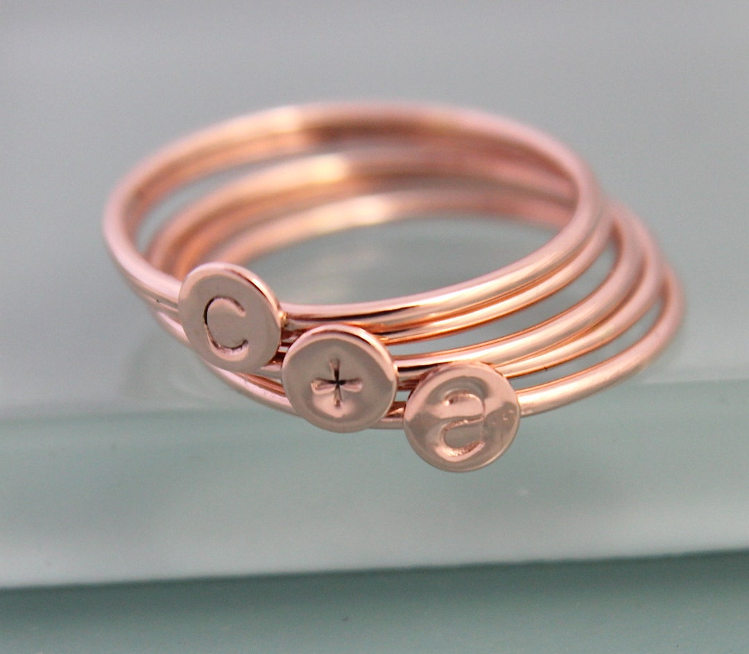Personalized Letter Rings 3 Initial 2 Plain Stack 14k Bands SOLID 14k ...