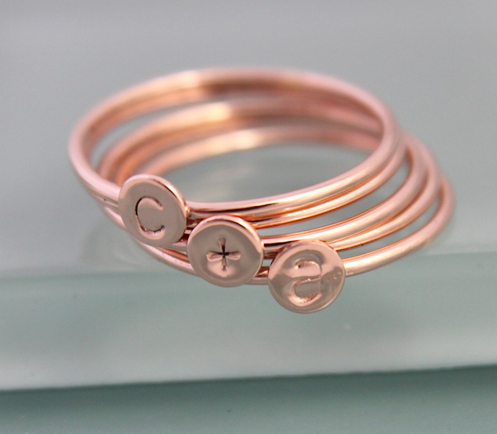 Personalized Letter Rings 3 Initial 2 Plain Stack 14k Bands - Etsy