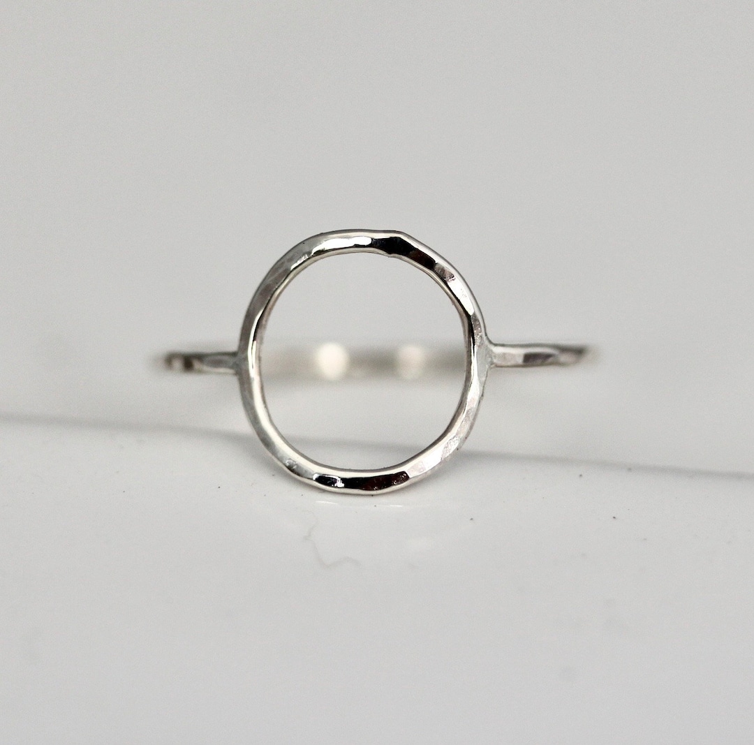Silver Circle Ring Karma Ring Hammered 10mm Circle Geometric Statement ...