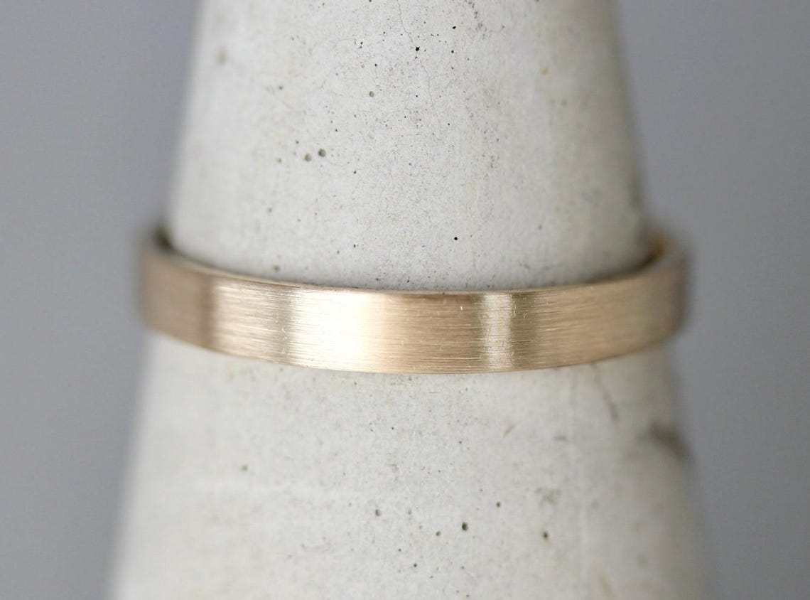 Flat Gold Wedding Ring Brushed Rectangle 14k Solid Yellow Recycled Gold ...