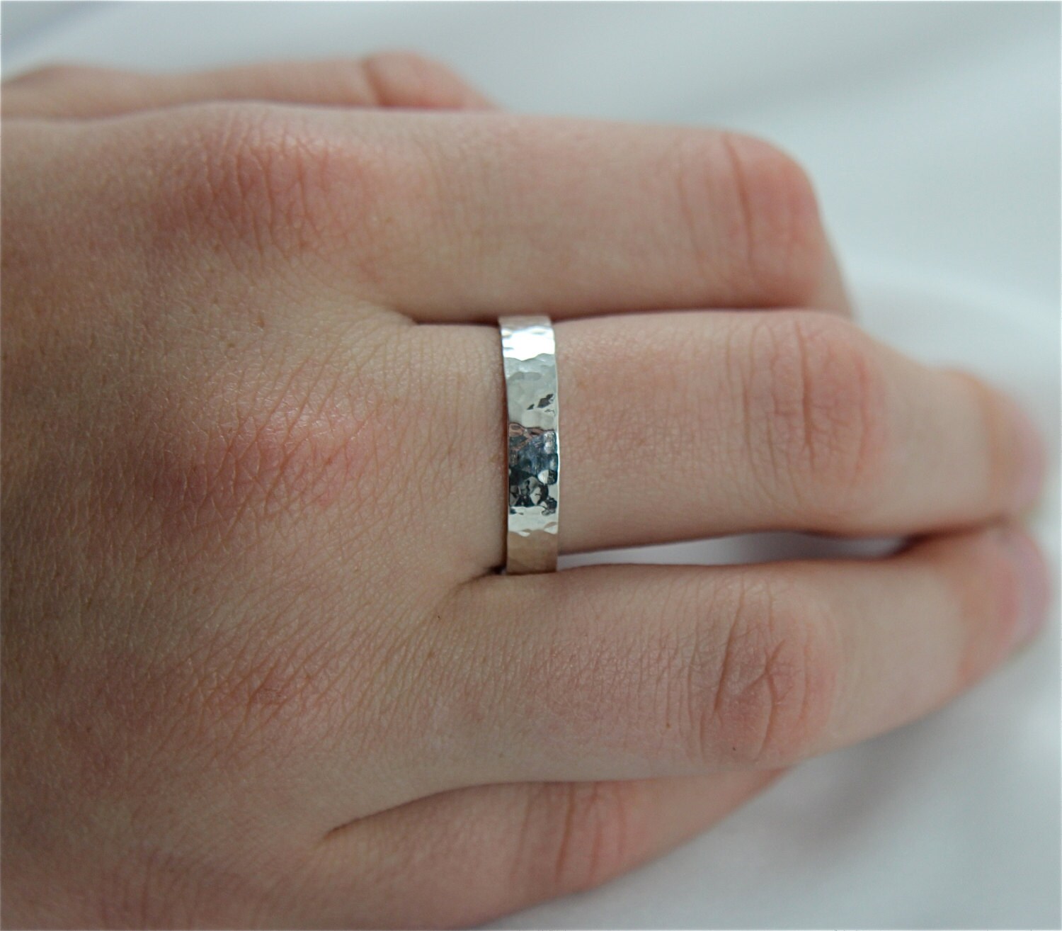 Rose Gold Hammered Wedding Ring 14k Gold Flat Rectangle 4mm | Etsy