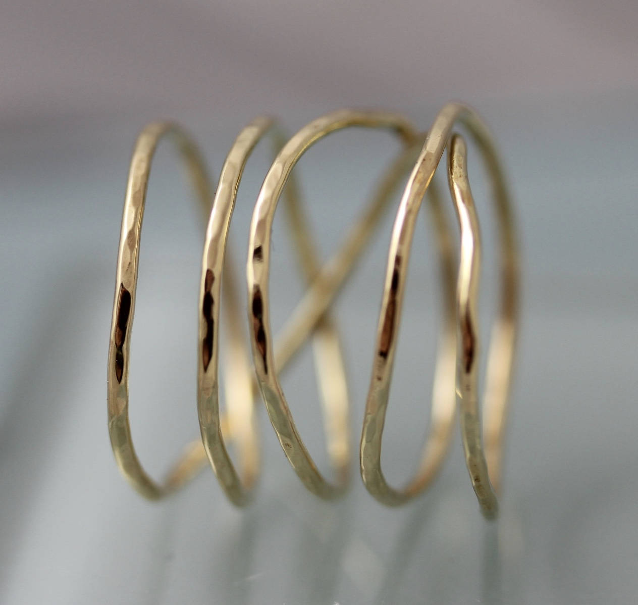 18k Gold Wrap Ring Solid Gold Hammered Organic Rustic 5 Band | Etsy