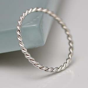 Twist Ring Silver Twisted Ring Skinny Rope Ring Thin Sterling Silver Spacer Band Stacking Ring ...