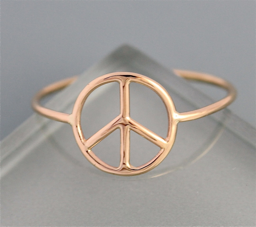 14k Peace Ring Solid Gold Thin 1mm Band Yellow or Rose Recycled Gold ...