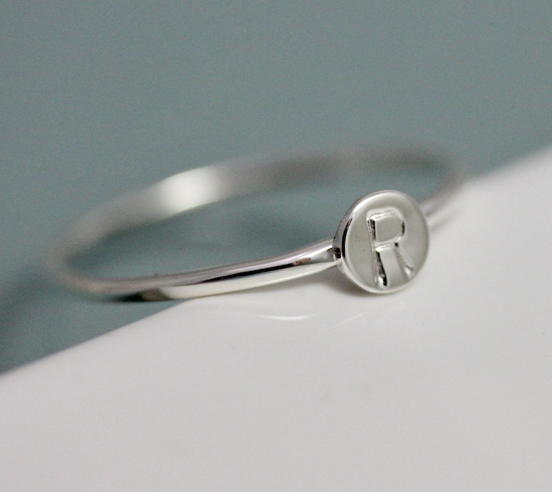 Letter Ring Sterling Silver Circle Disc Stamped Initial Monogram ...