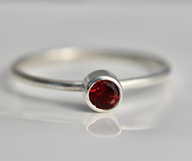 January Birthstone Ring Garnet Sterling Silver 1.3mm Band 4mm - Etsy