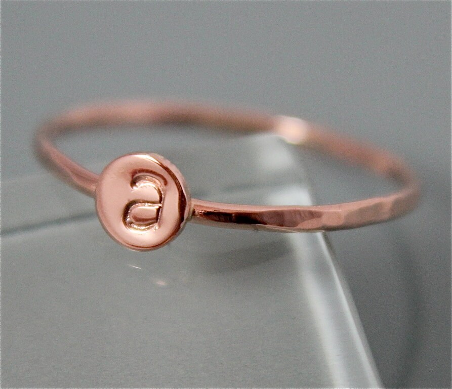 Rose Gold Personalized Letter Ring 14k Hammered Band With Hand Cut ...