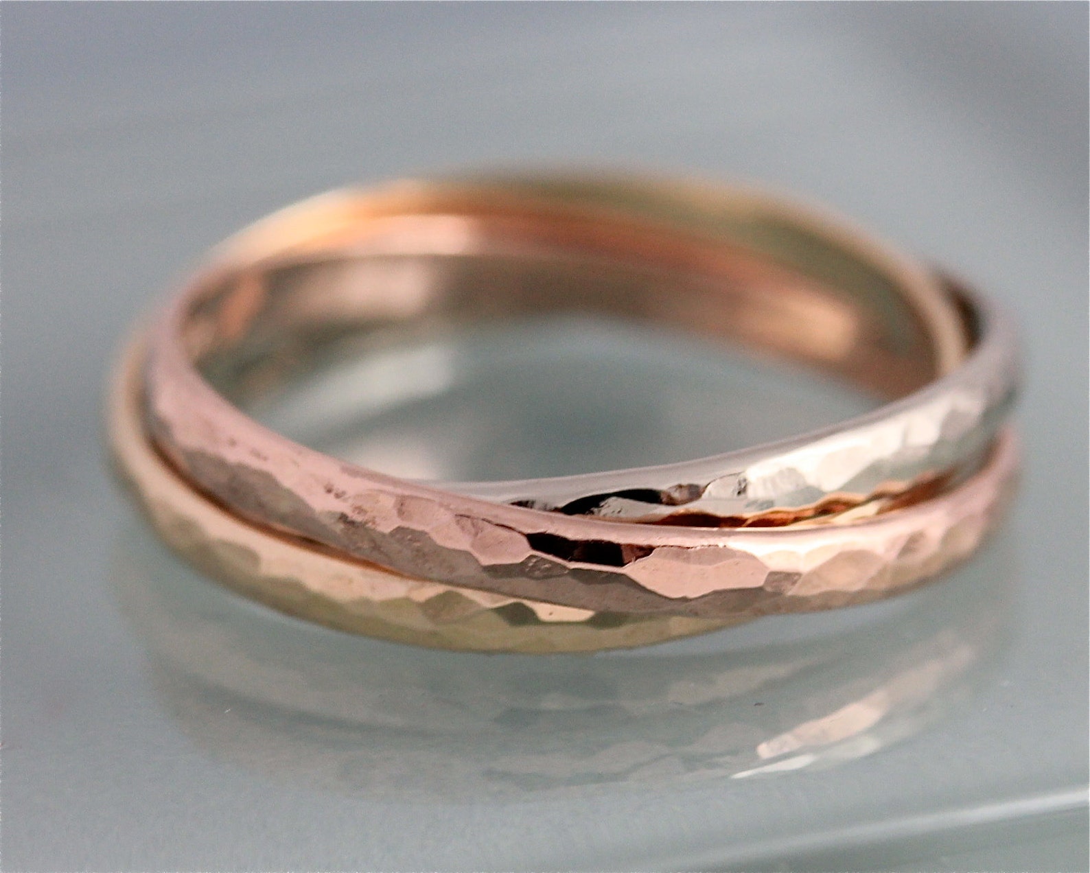 Rolling Russian Wedding Band Tri Color 14k Solid Gold Trinity Ring ...