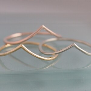 Chevron Wave Ring 14k SOLID Tri Color Gold Stacking Band Set of 3 Ring ...