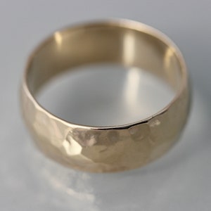 14k Yellow Gold Hammered Ring, Wide Dome Wedding Band (8mm) - Etsy